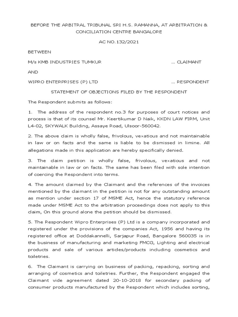 Objections For Claim Petition in AC 132 of 2021 | PDF | Complaint ...