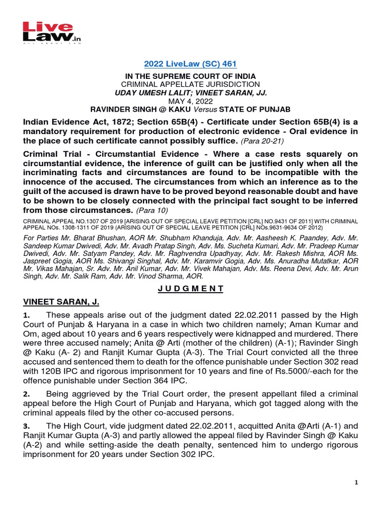 2022 Livelaw (SC) 461: in The Supreme Court of India | PDF | Evidence ...