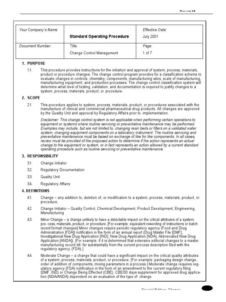 Standard Operating Procedure: 1. Purpose | PDF | Food And Drug ...