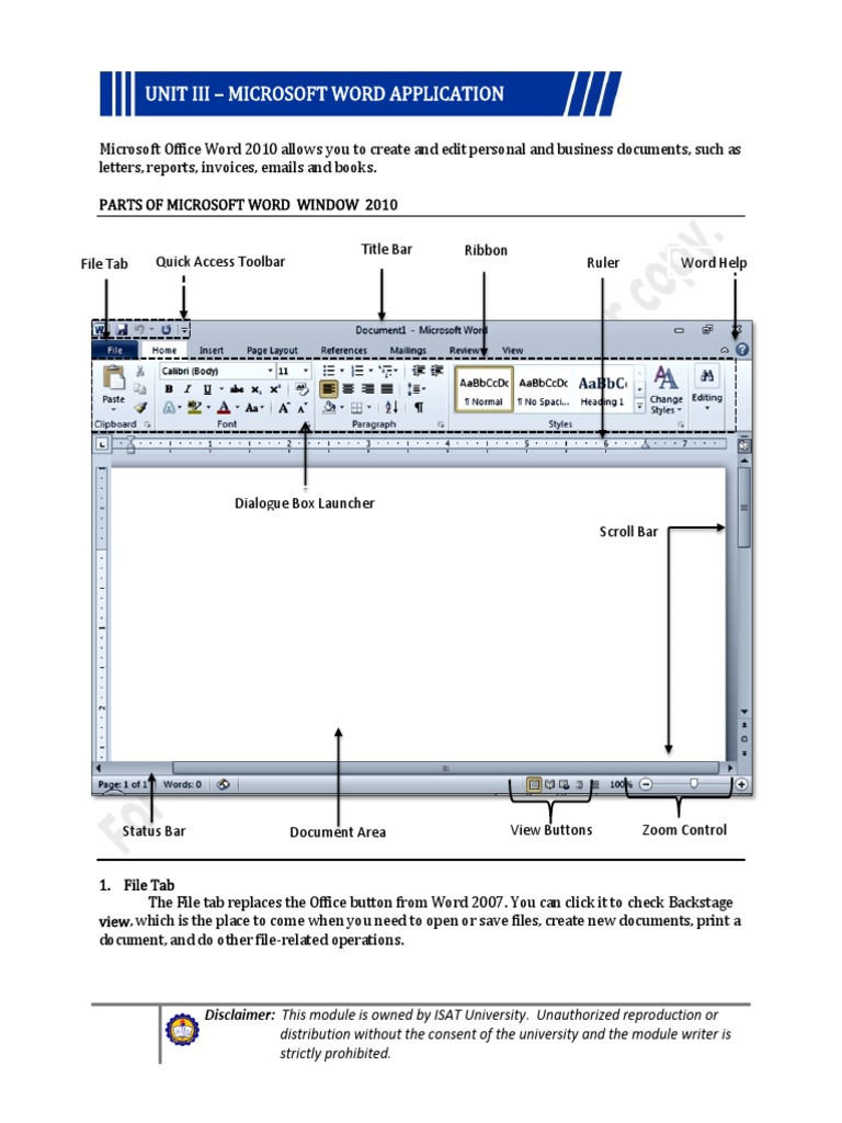 Ict1 - Unit 3 - Msword | PDF | Microsoft Word | Window (Computing)
