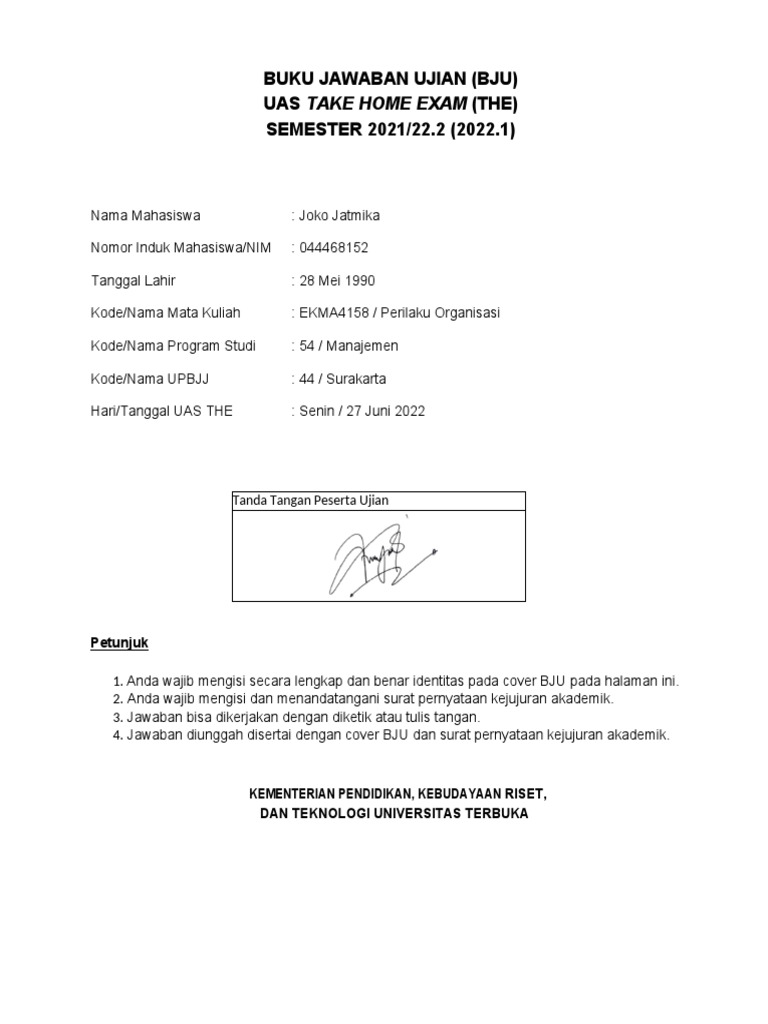 BJU EKMA4158 Perilaku Organisasi A.N Joko Jatmika | PDF