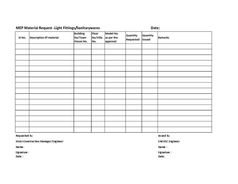 Sanitary Ware Material Issue Format | PDF