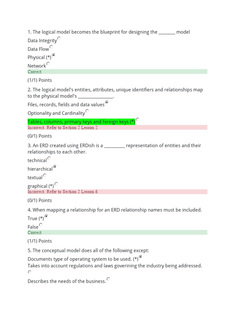 DFo Section 2 Quiz | PDF | Relational Database | Data Model