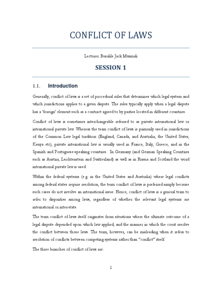 CONFLICT OF LAWS Notes | PDF | Choice Of Law | Judgment (Law)