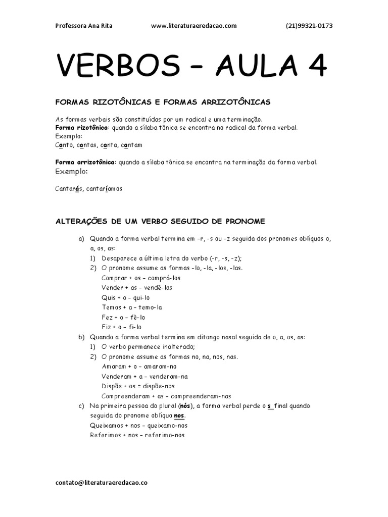 Verbo - Aula 4 | PDF | Morfologia linguística | Conjugação gramática