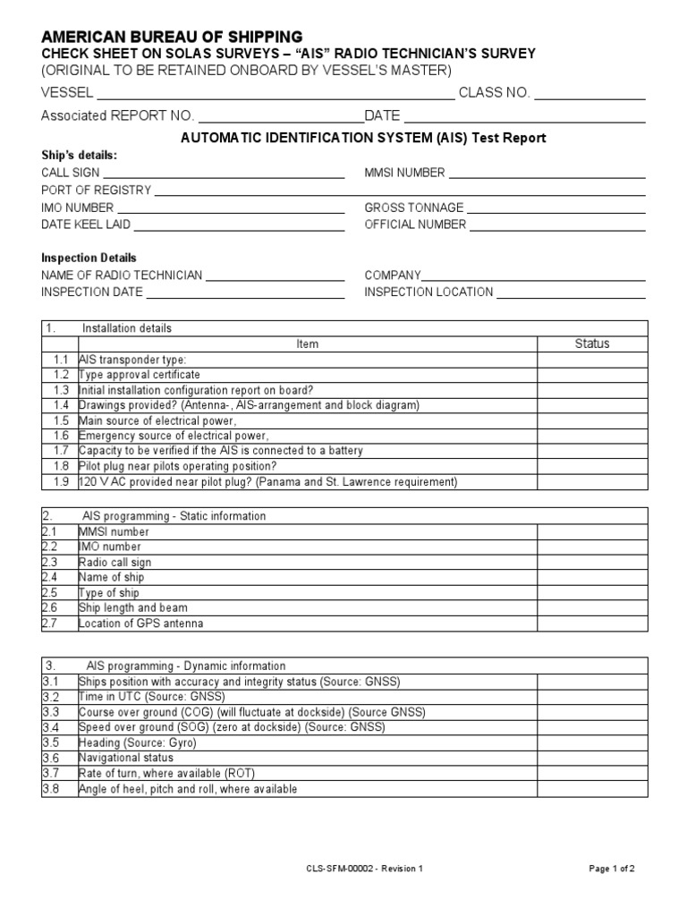 AIS Survey Check Sheet for SOLAS | PDF | Water Transport | Electronics