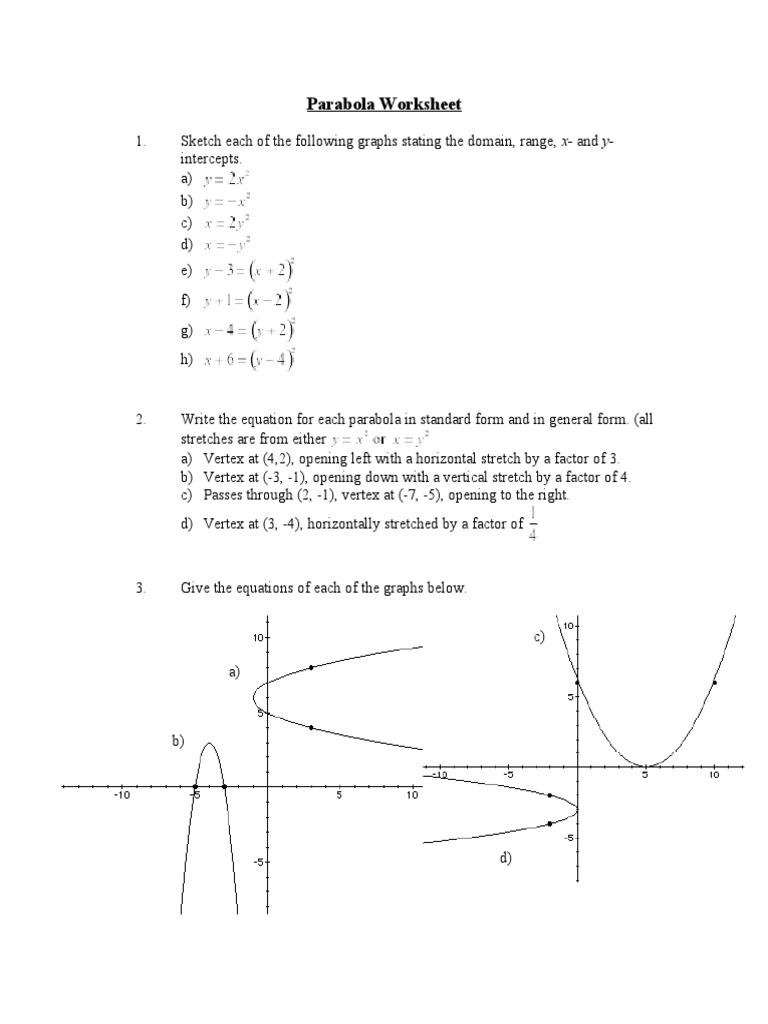 Parabola Worksheet | PDF | Teaching Methods & Materials