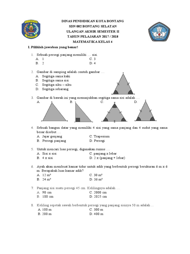 Soal Pas Matematika KLS 4 SMT 2 | PDF