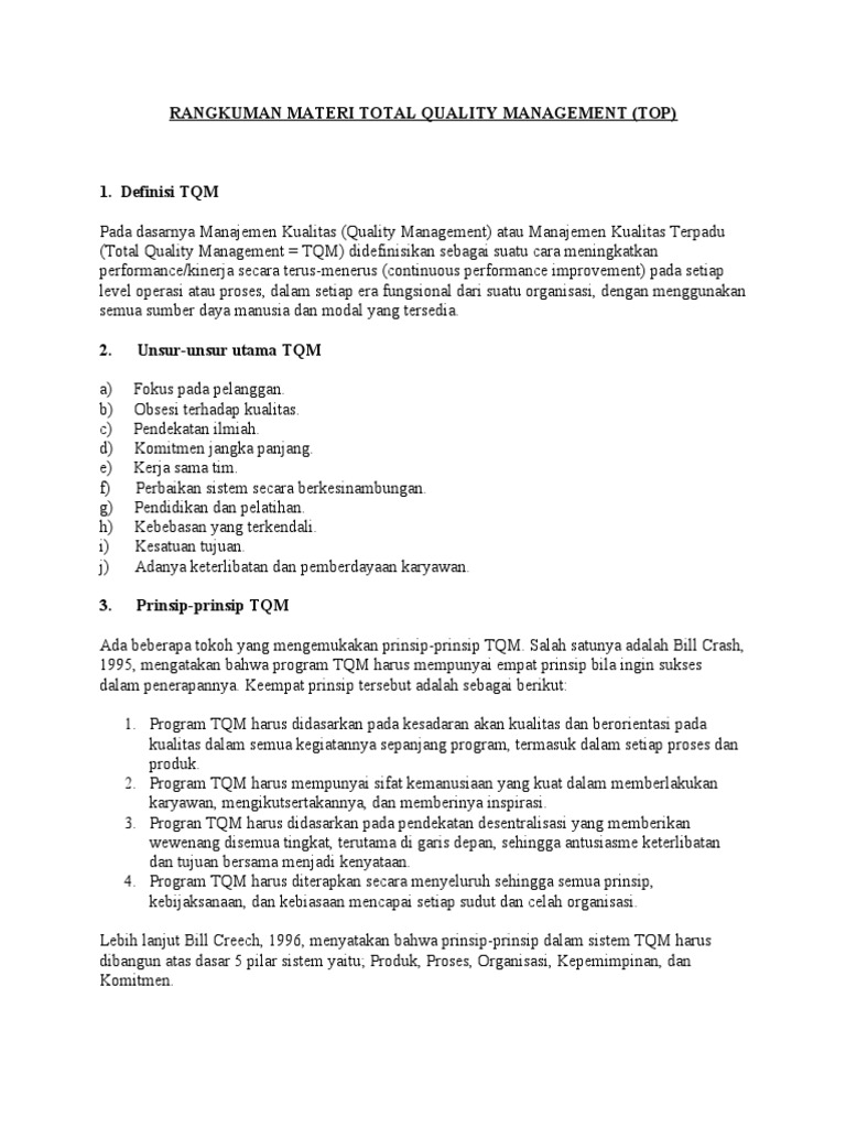 Rangkuman Materi Total Quality Management | PDF