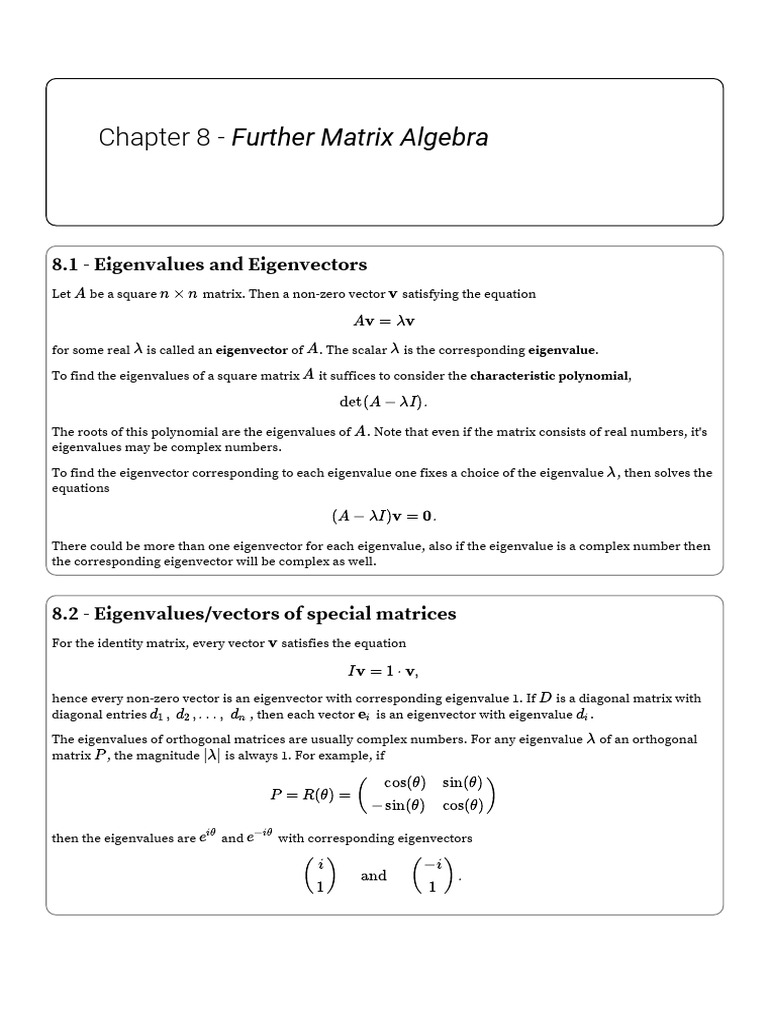 Chapter 8 - Further Matrix Algebra: 8.1 - Eigenvalues and Eigenvectors | Download Free PDF ...