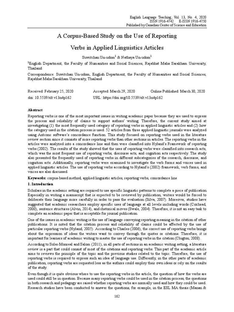 A Corpus-Based Study On The Use of Reporting Verbs | PDF | Linguistics ...