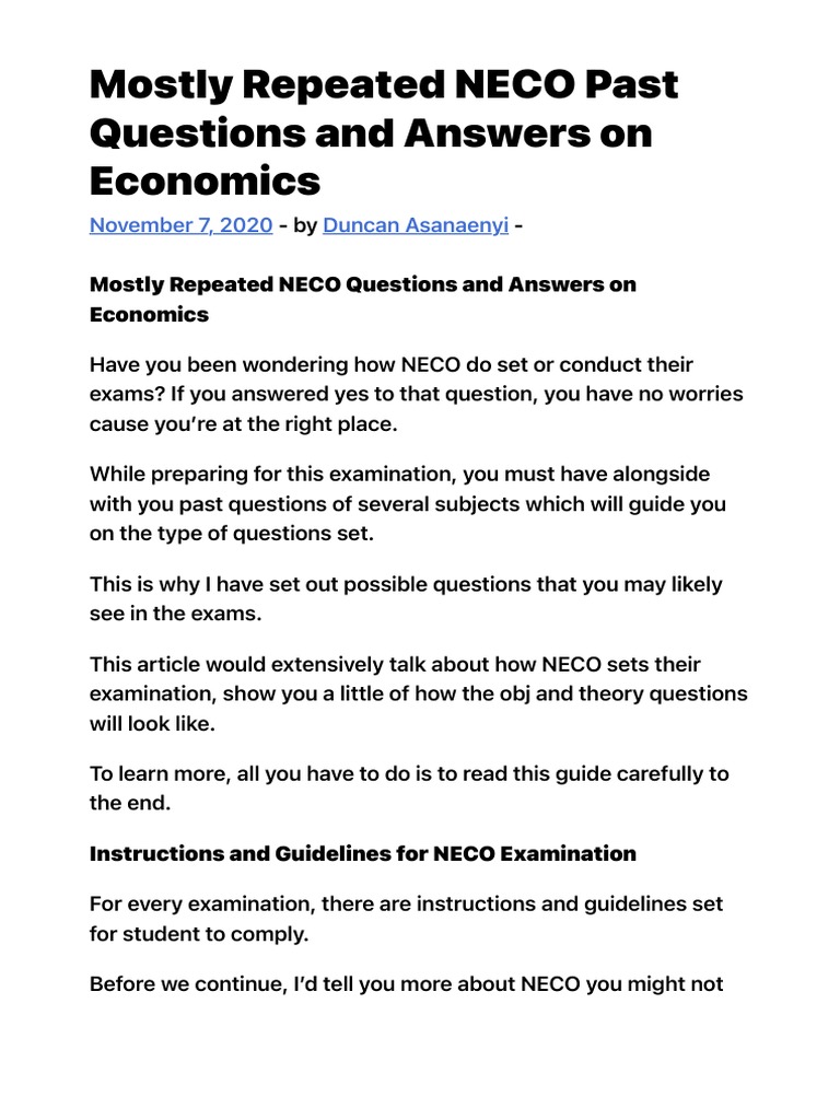 Mostly Repeated NECO Past Questions and Answers On Economics - MITROBE ...