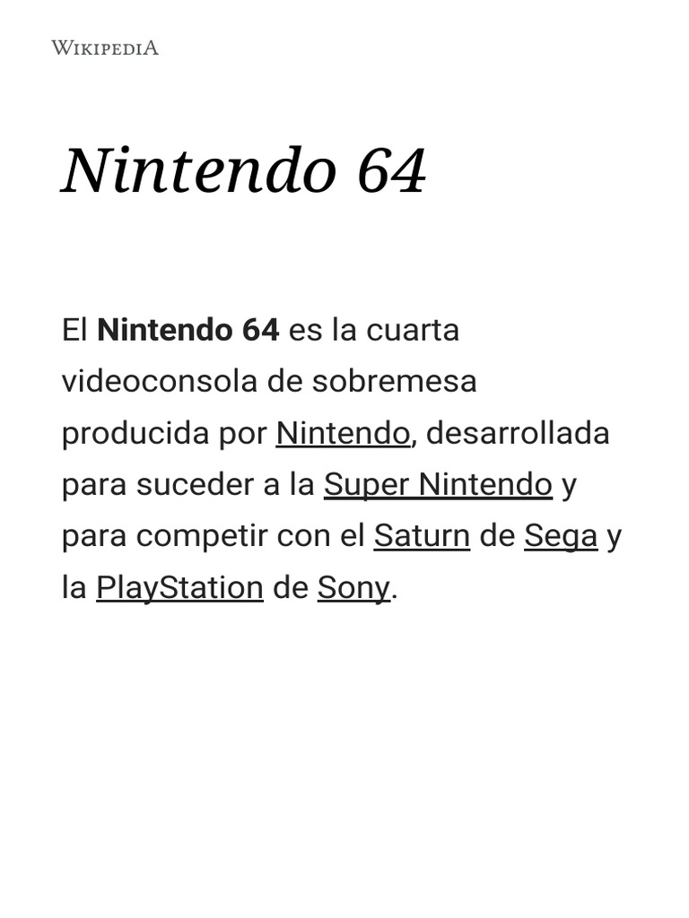 Nintendo 64 - Wikipedia, La Enciclopedia Libre | PDF | Nintendo ...