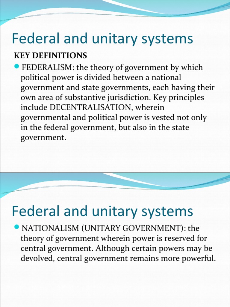 Federal and Unitary Systems: Key Definitions | PDF | Constitution ...
