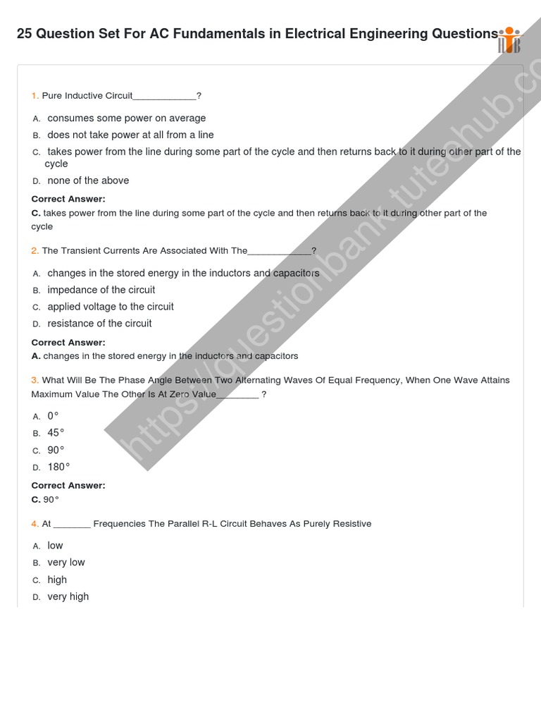 25 Question Set For AC Fundamentals in Electrical Engineering Questions ...