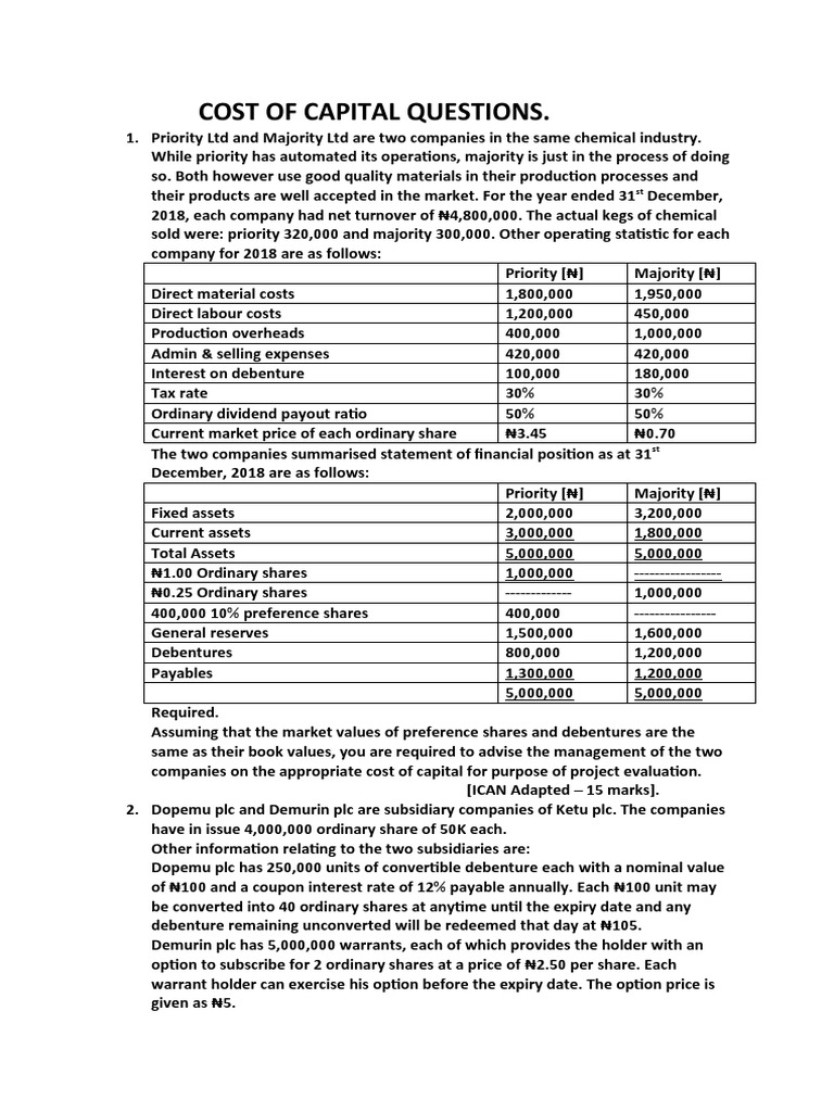 Cost of Capital Questions | PDF | Bonds (Finance) | Dividend