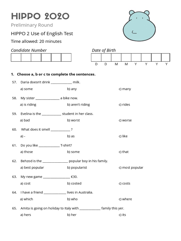 HIPPO 2020: HIPPO 2 Use of English Test | PDF