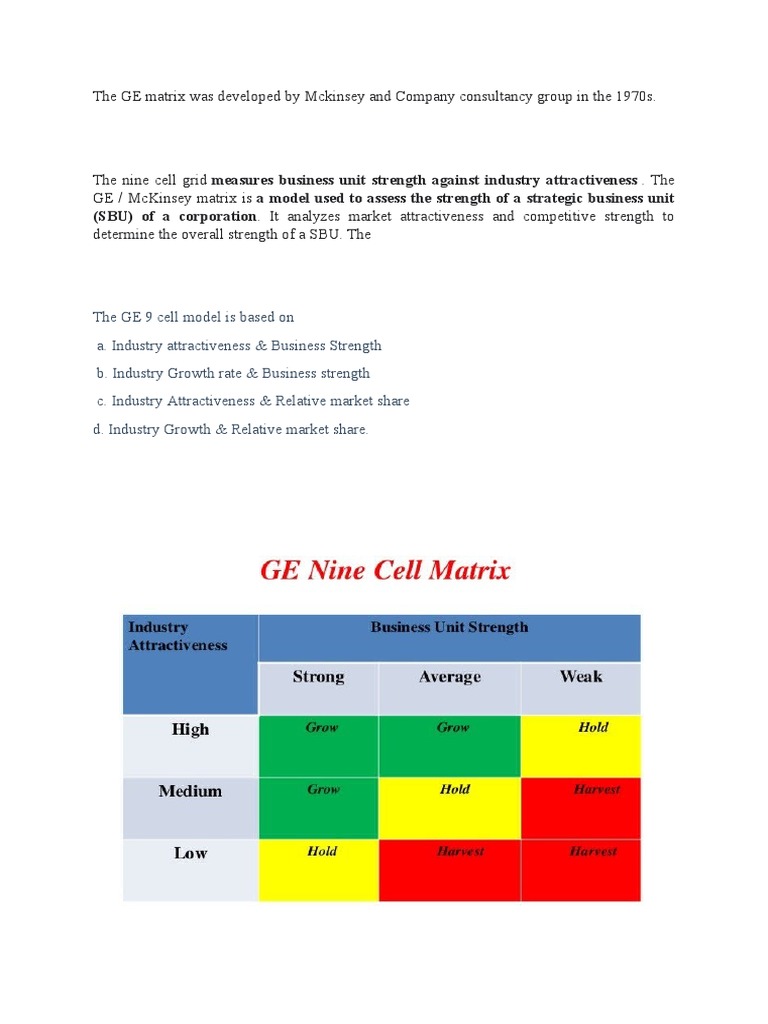 An Analysis of the GE Nine Cell Matrix: A Strategic Tool for Evaluating ...