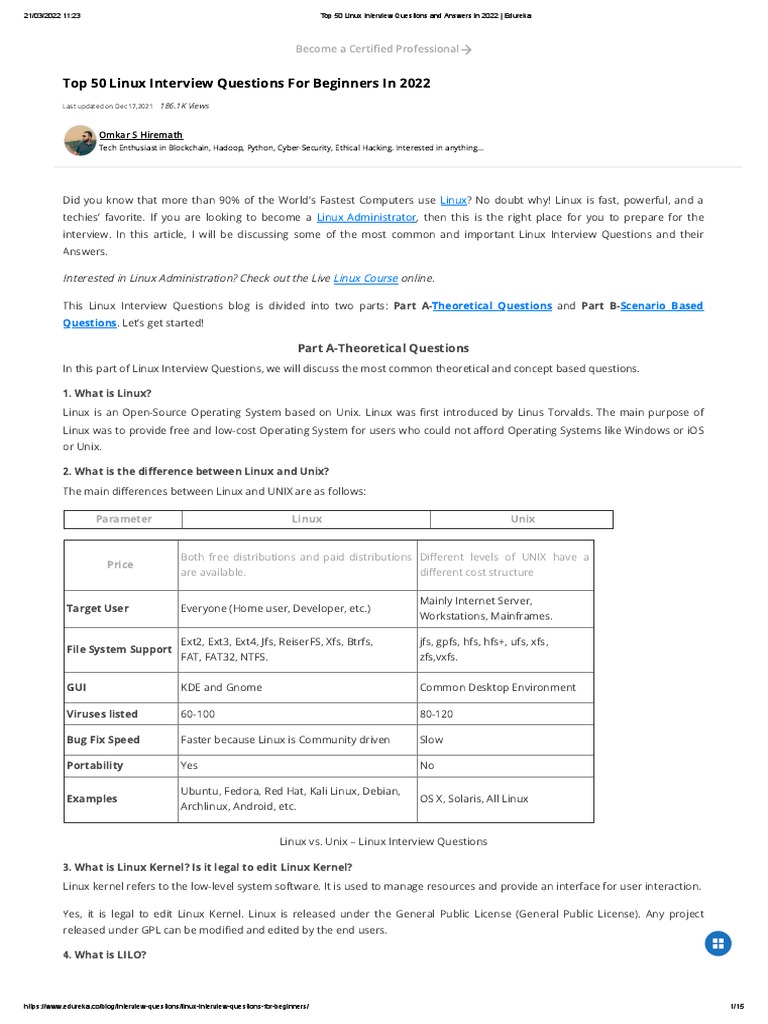 Top 50 Linux Interview Questions and Answers in 2022 - Edureka ...