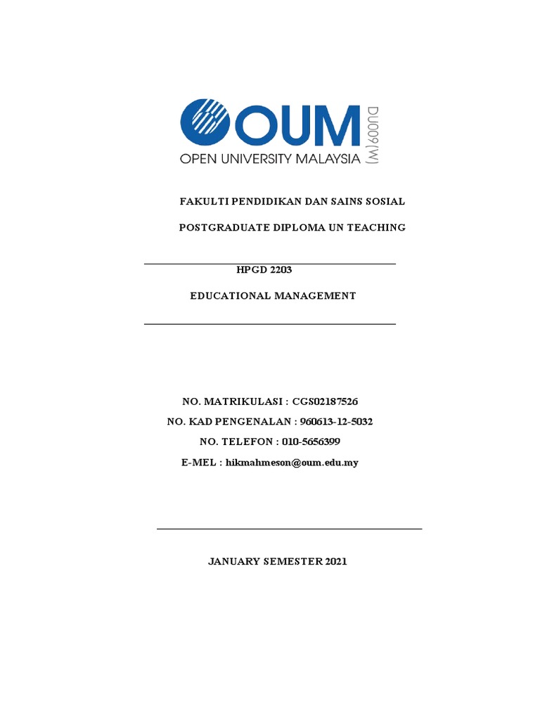 HPGD 2203 (Educational Management) | PDF