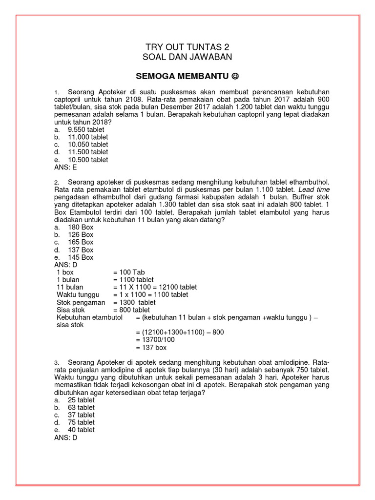 Soal dan Jawaban Try Out Tuntas 2 untuk Membantu Pembelajaran Materi Farmasi | PDF