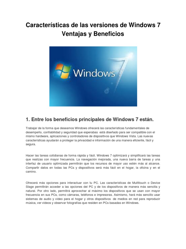 Características de Las Versiones de Windows 7 | PDF | Windows 7 ...