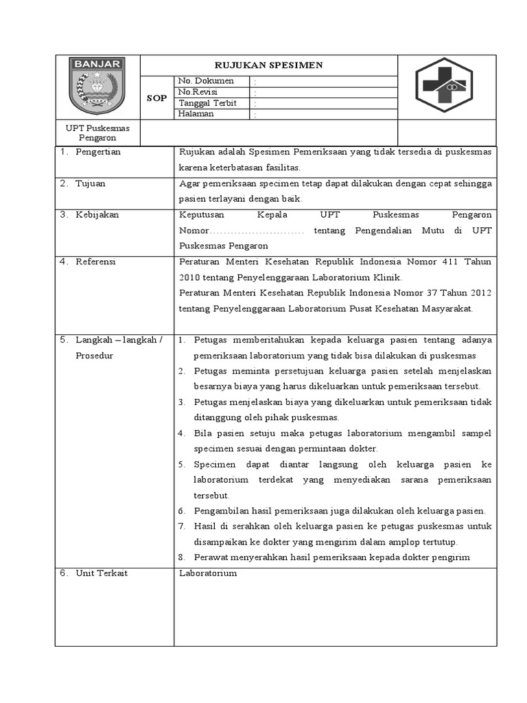 Sop Rujukan Spesimen | PDF