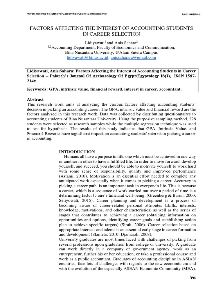 Factors Affecting The Interest of Accounting Students in Career ...