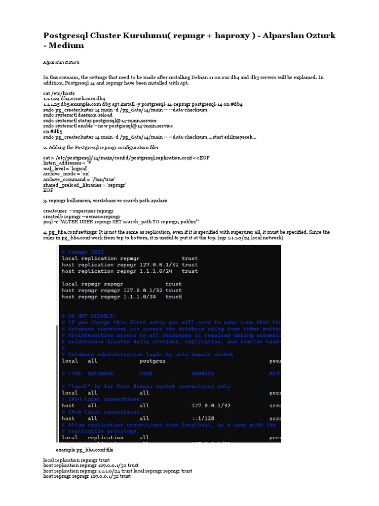 Postgresql Cluster Kurulumu Repmgr Haproxy By Alparslan Ozturk Medium Pdf Hypertext