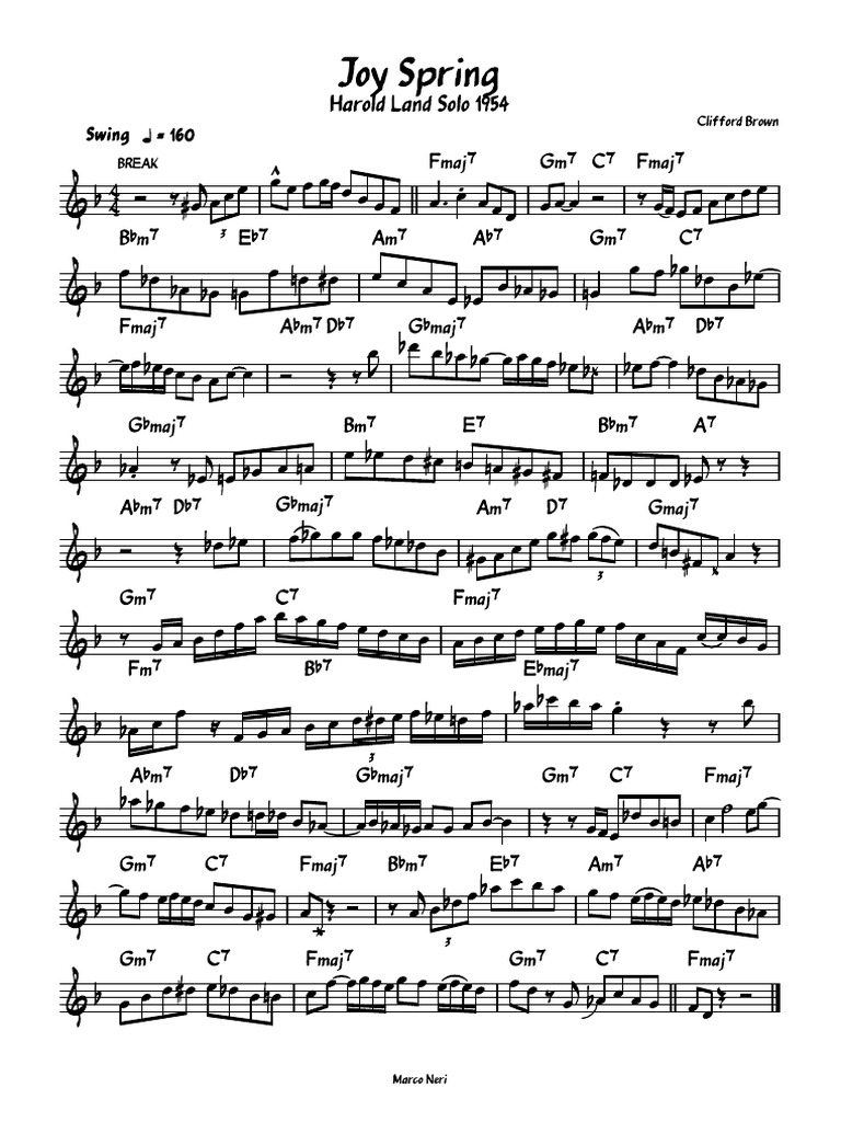 Joy Spring - Harold Land Solo Transcription (1954) | PDF