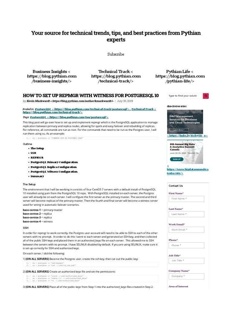 How To Set Up Repmgr With Witness For Postgresql 10 Official Pythian®® Blog Pdf Postgre Sql