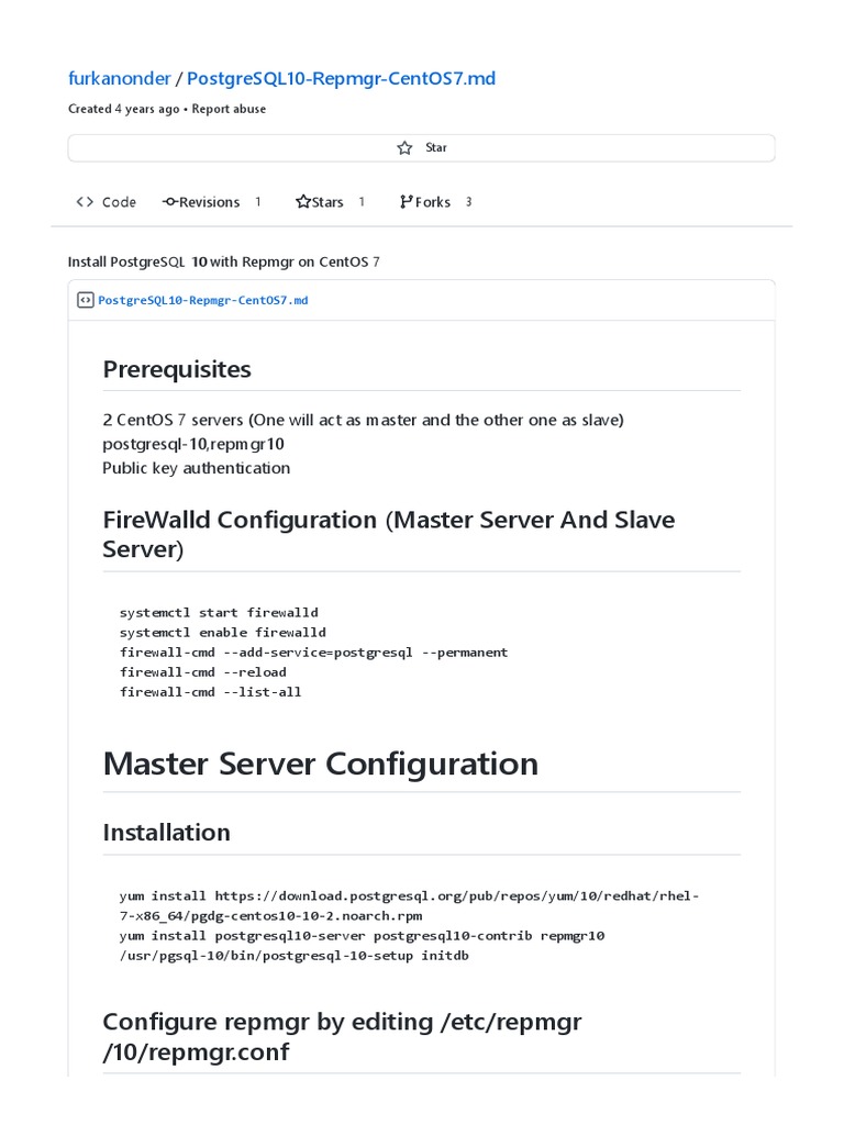 Install PostgreSQL 10 With Repmgr On CentOS 7 | PDF | Postgre Sql | Sudo