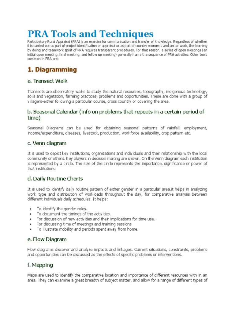 PRA Tools and Techniques: 1. Diagramming | PDF | Focus Group