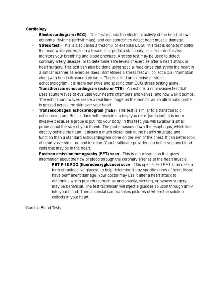 Cardiology Laboratory Tests | PDF | Heart | Echocardiography