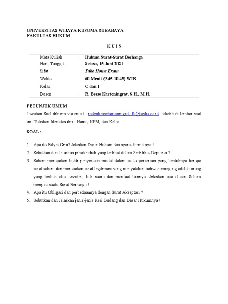 Kuis HSSB | PDF | Hukum