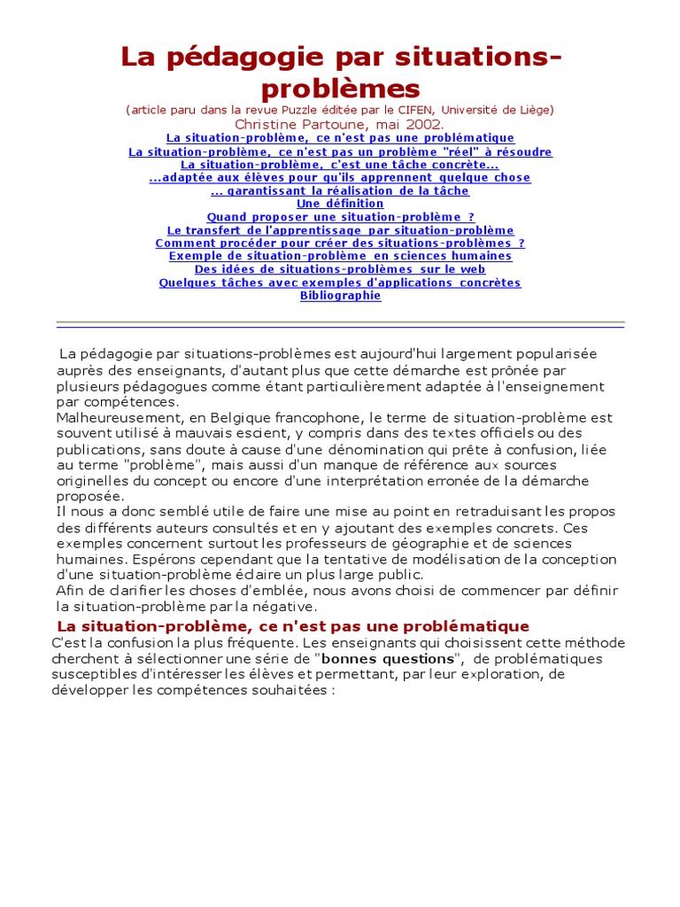 Pédagogie par situations-problèmes | PDF | Apprentissage | Pédagogie