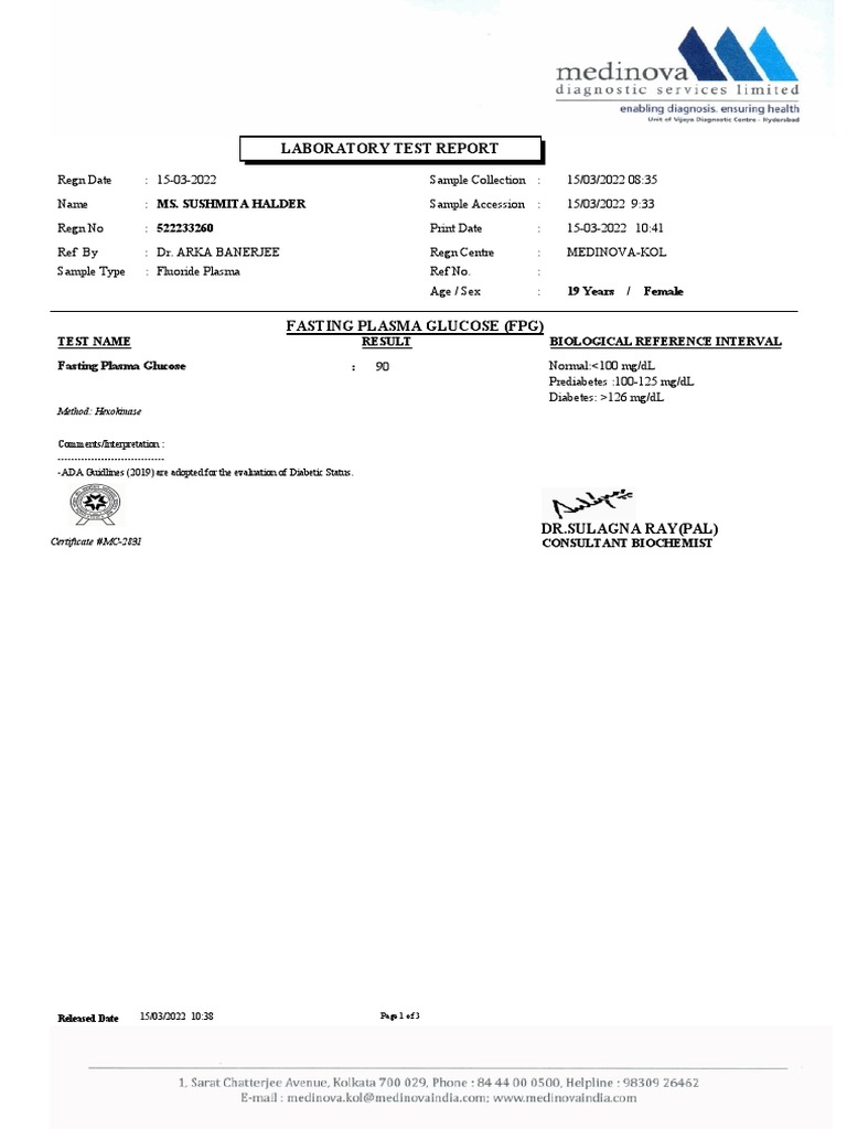 Laboratory Test Report: 19 Years / Female | PDF | C Reactive Protein ...