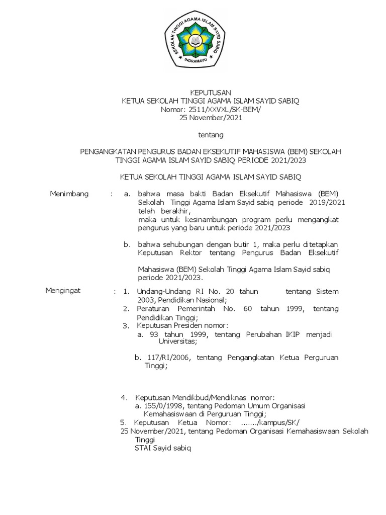 264708103-CONTOH-SK-Untuk-Pengangkatan-BEM 2 | PDF