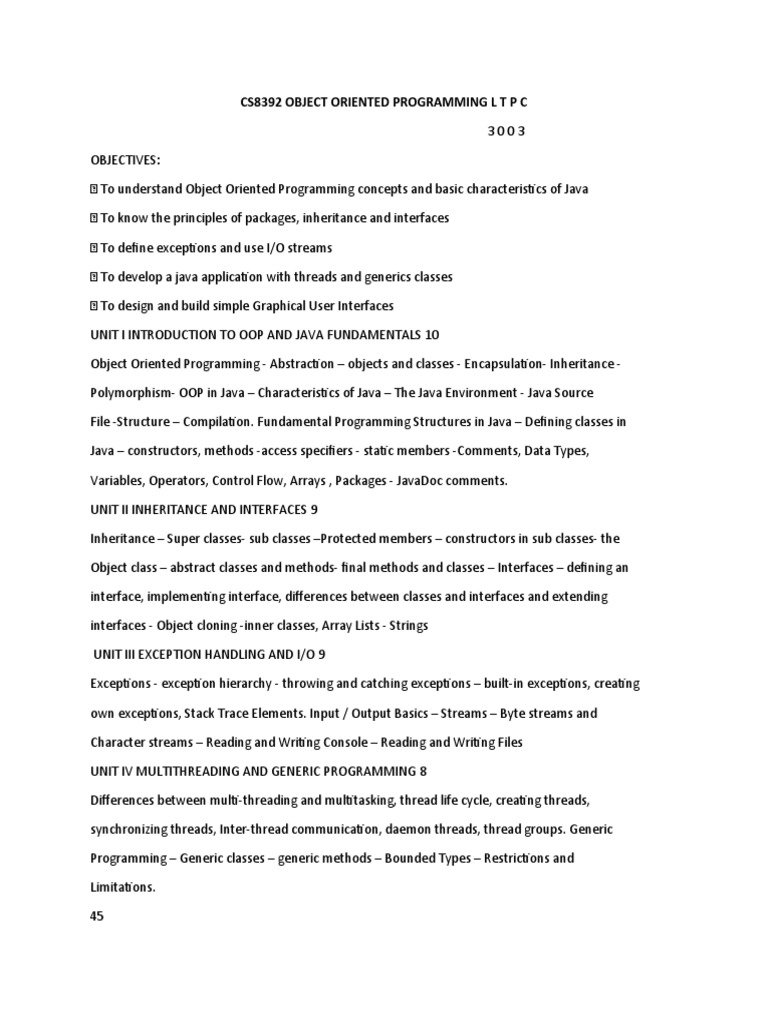 CS8392 OBJECT ORIENTED PROGRAMMING - Syllabus | PDF | Cloud Computing ...