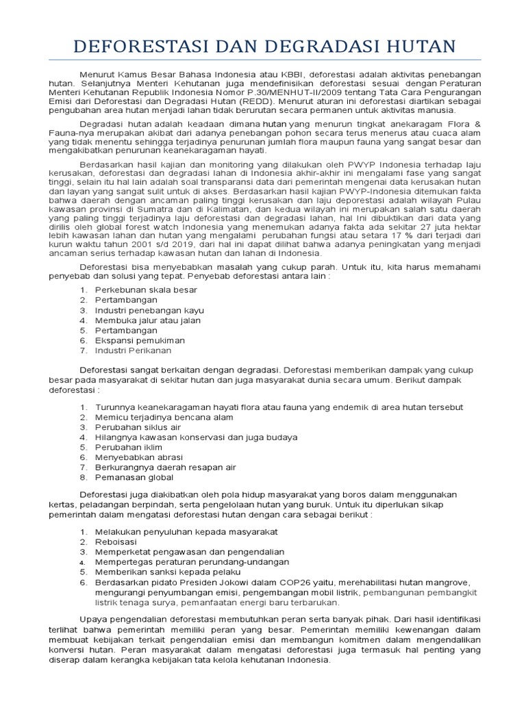 Deforestasi Dan Degradasi Hutan | PDF