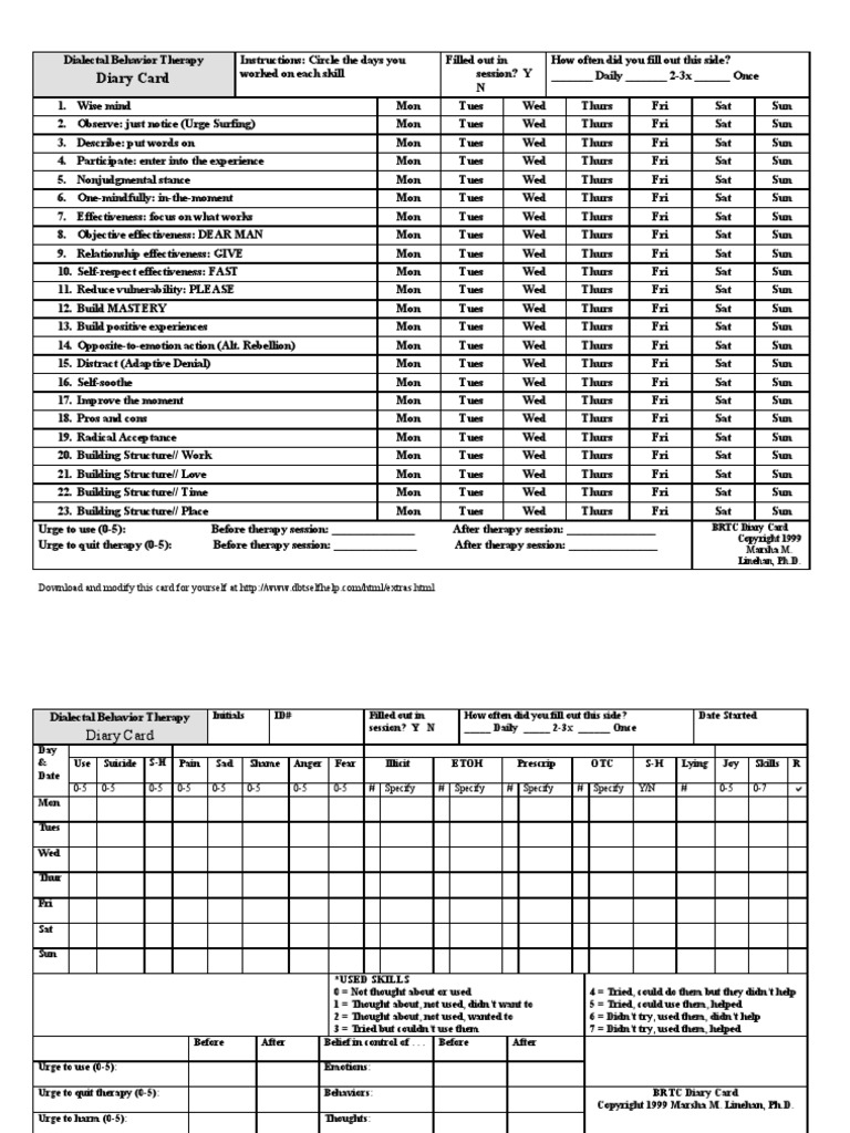 Diary Card Sample 01 Typical | PDF | Psychiatry Related Fields ...