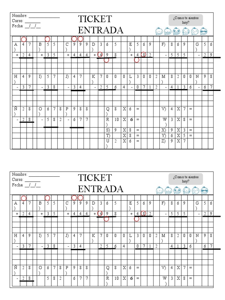 Ticket de entrada y cálculos básicos | PDF | Métodos y materiales de ...