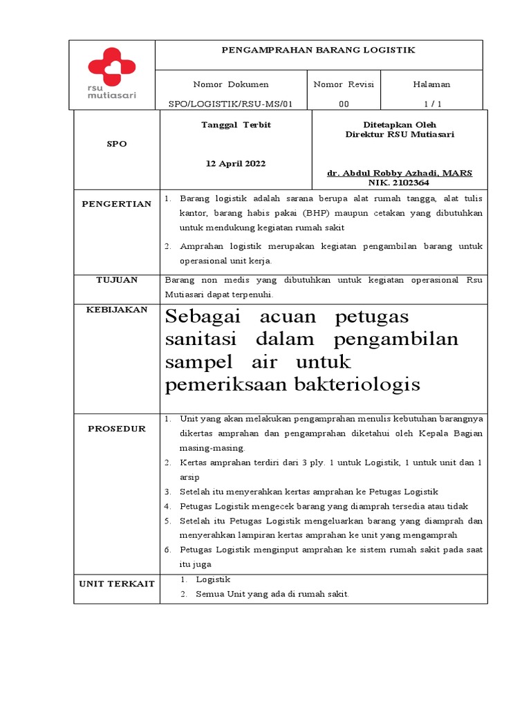 Prosedur Amprahan Logistik RSU Mutiasari | PDF