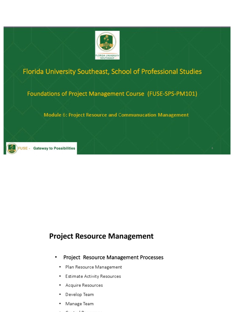 FUSE-SPS-PM101 Module 6 - Project Resource and Communucation Management ...