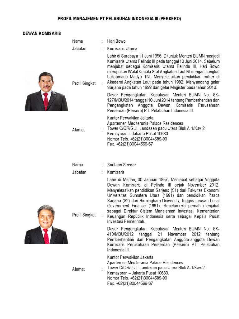 Profil Manajemen PT Pelindo III | PDF
