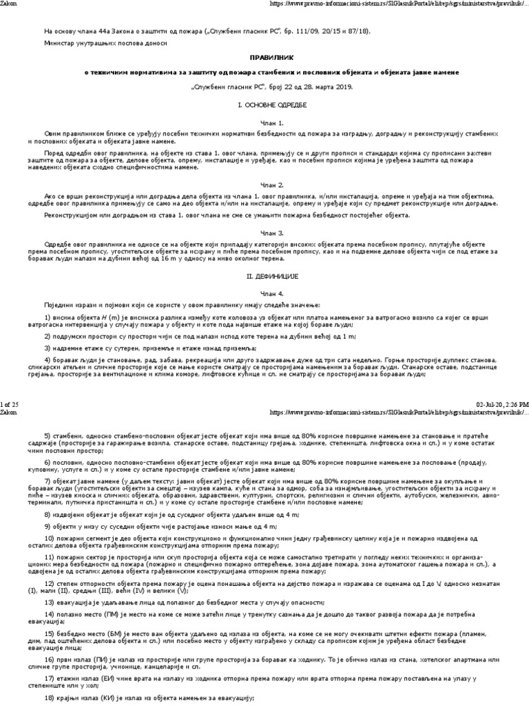 Pravilnik o Tehnickim Normativima Za Zastitu Od Pozara Stambenih I Poslovnih Objekata I Objekata ...