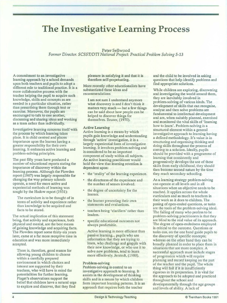 The Investigative Learning Process: Former Director. Scsst/Dti ...