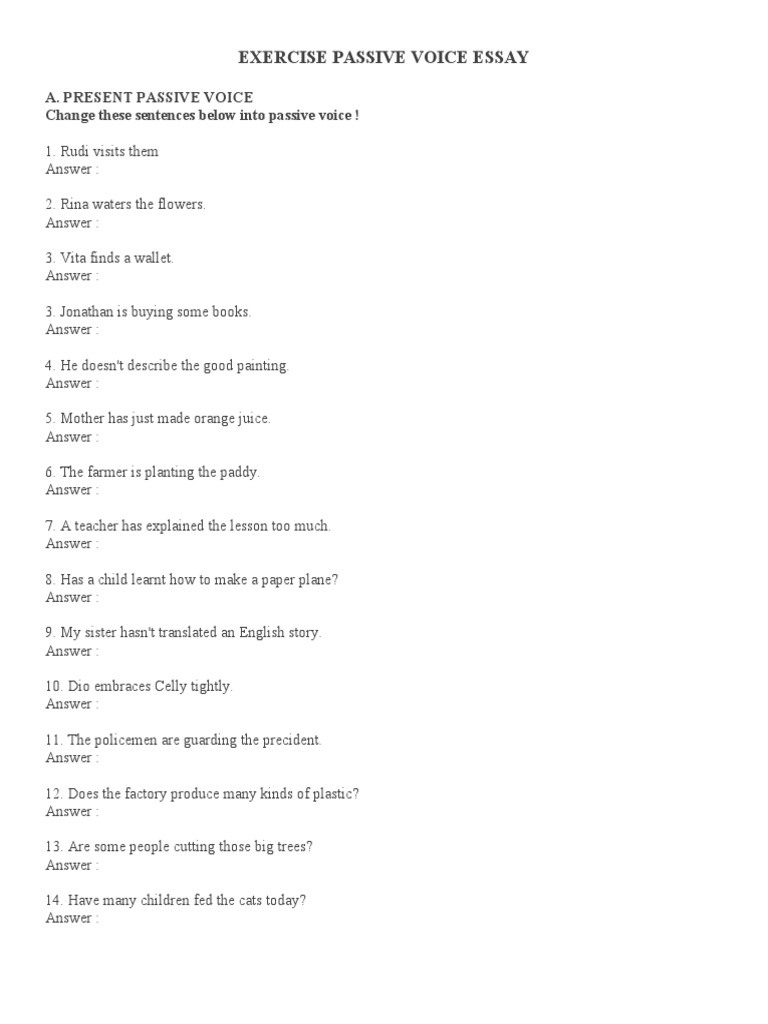 Exercise Passive Voice Essay | PDF