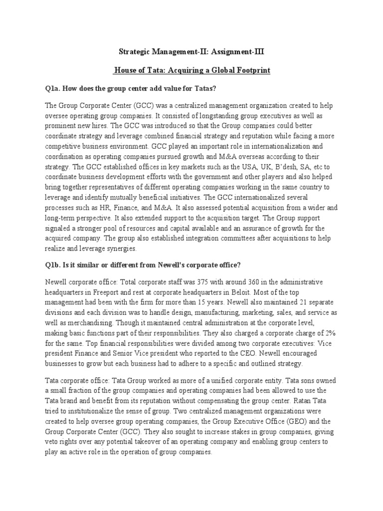 Group Assignment Group5 D Tata | PDF | Mergers And Acquisitions | Business