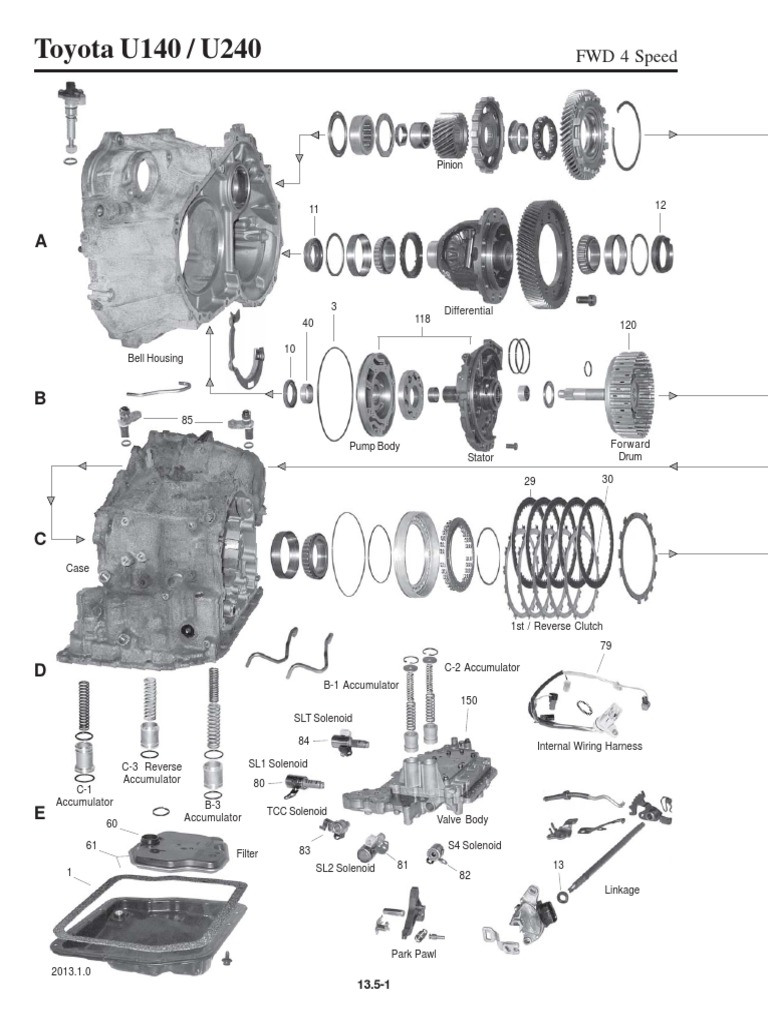 Toyota U140 / U240: FWD 4 Speed | PDF | Four Wheel Drive | Clutch